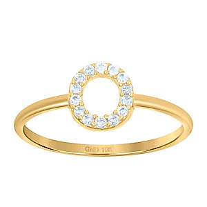 10k Yellow Gold Womens CZ Cubic Zirconia Simulated Diamond Letter Name Personalized Monogram Initial Alphabet O Ring Measures 1.2mm Wide Jewelry for Women