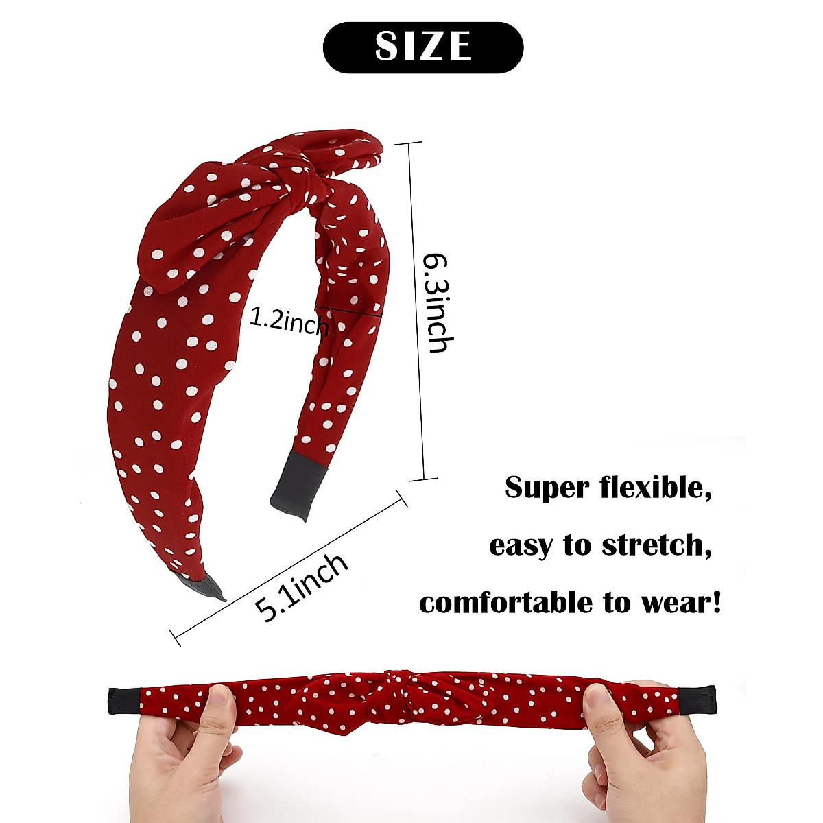 Wecoe Hairband, 4 Pack Bow Headbands for Women Girls, Cute Knotted Headband with Bow, Red, White, Black, Comfortable Cloth Leopard Polka Dot Hair Bands, Valentine's Day Hair Accessories, Gift