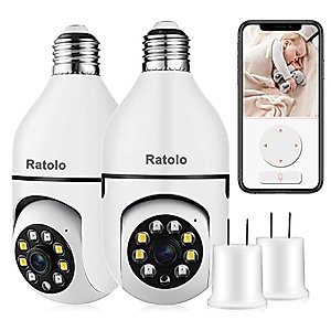 ratolo Light Bulb Security Camera Wireless WiFi Outdoor Indoor, Home Security Cameras 1080P Pan Tilt 2.4Ghz 360 Degree Human Motion Detection Alarm Night Vision Two-Way Talk E27 Socket