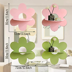 JruiZhp Daisy Flower Floating Shelf Boho Daisy Wall Shelves, 1Pcs 10.6 Inch Large Kawaii Cute Wood Wall Decor Display Shelf for Baby Nursery Living Room Bathroom Bedroom (Pink)