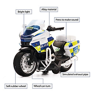 MING YING 66 Police Motorcycle Toy - Pull Back Toy Motorcycle with Sound and Light Toy,Toy Motorcycles for Boy,Toys for 3-9 Year Old Boys (White)