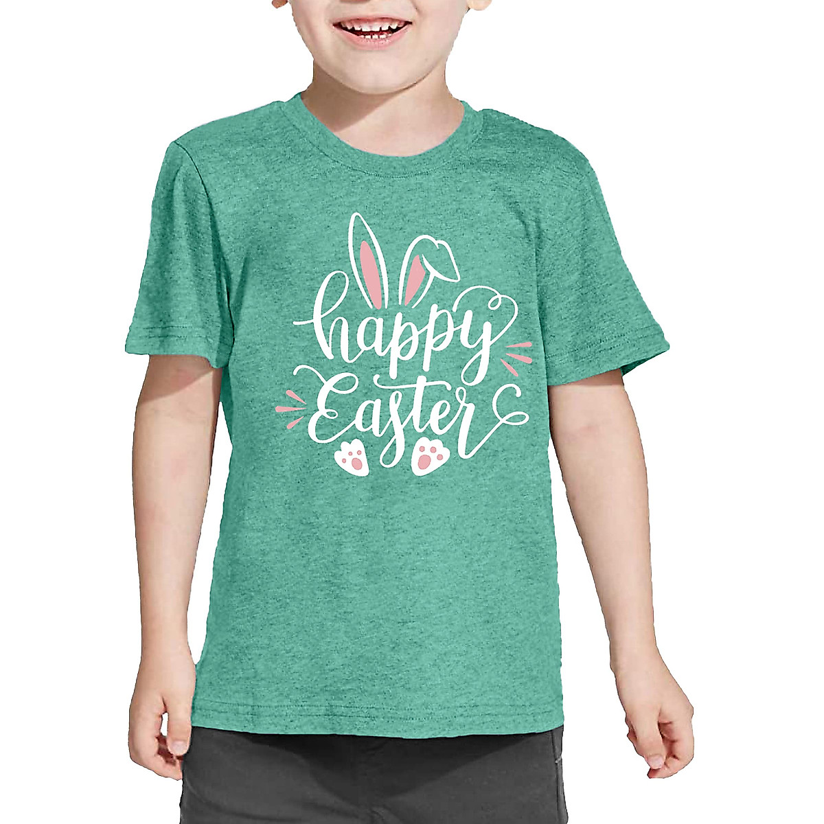 Happy Easter Shirt for Toddler Baby Girls Boys Bunny Rabbit Graphic T-Shirt Letter Print Tees Holiday Tops Green