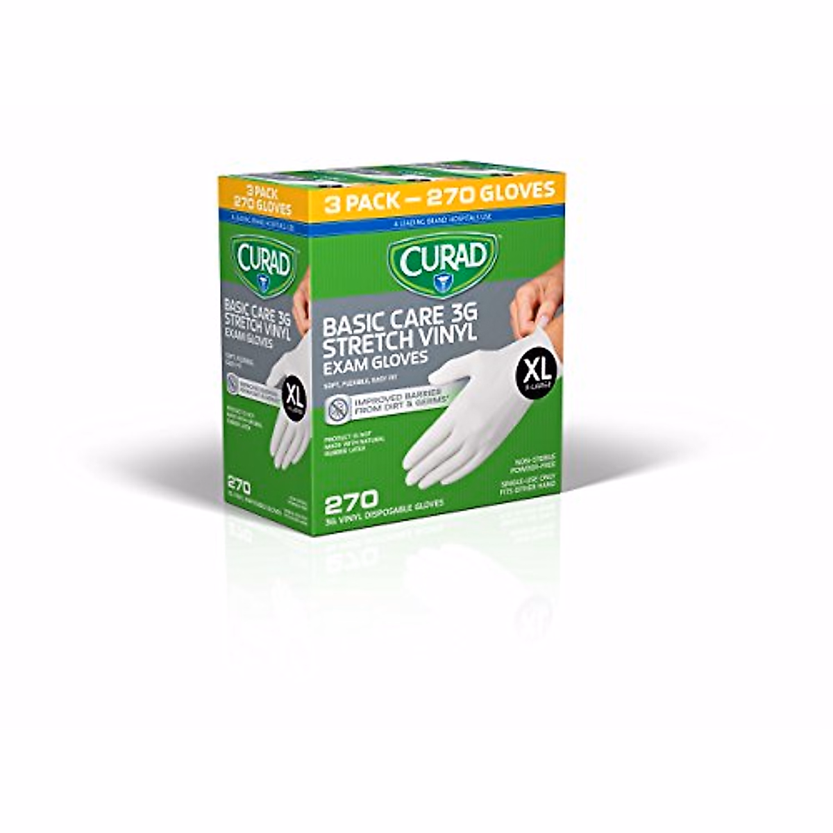 Curad - CUR3GT4R Disposable, Basic Care, 3G Stretch, Vinyl Exam, Gloves - Latex Free, Medical Grade, Non-Sterile, Powder Free, X-Large, 90 Count (3-Pack)