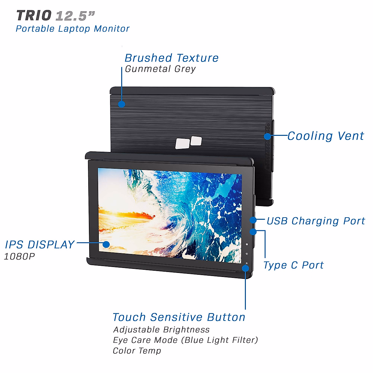 Mobile Pixels Trio Portable Monitor for Laptops, 12.5'' Full HD IPS Screens, USB C/USB A Dual or Triple Displays,Windows/OS/Android/Nintendo Switch (One Monitor Only) (Renewed)