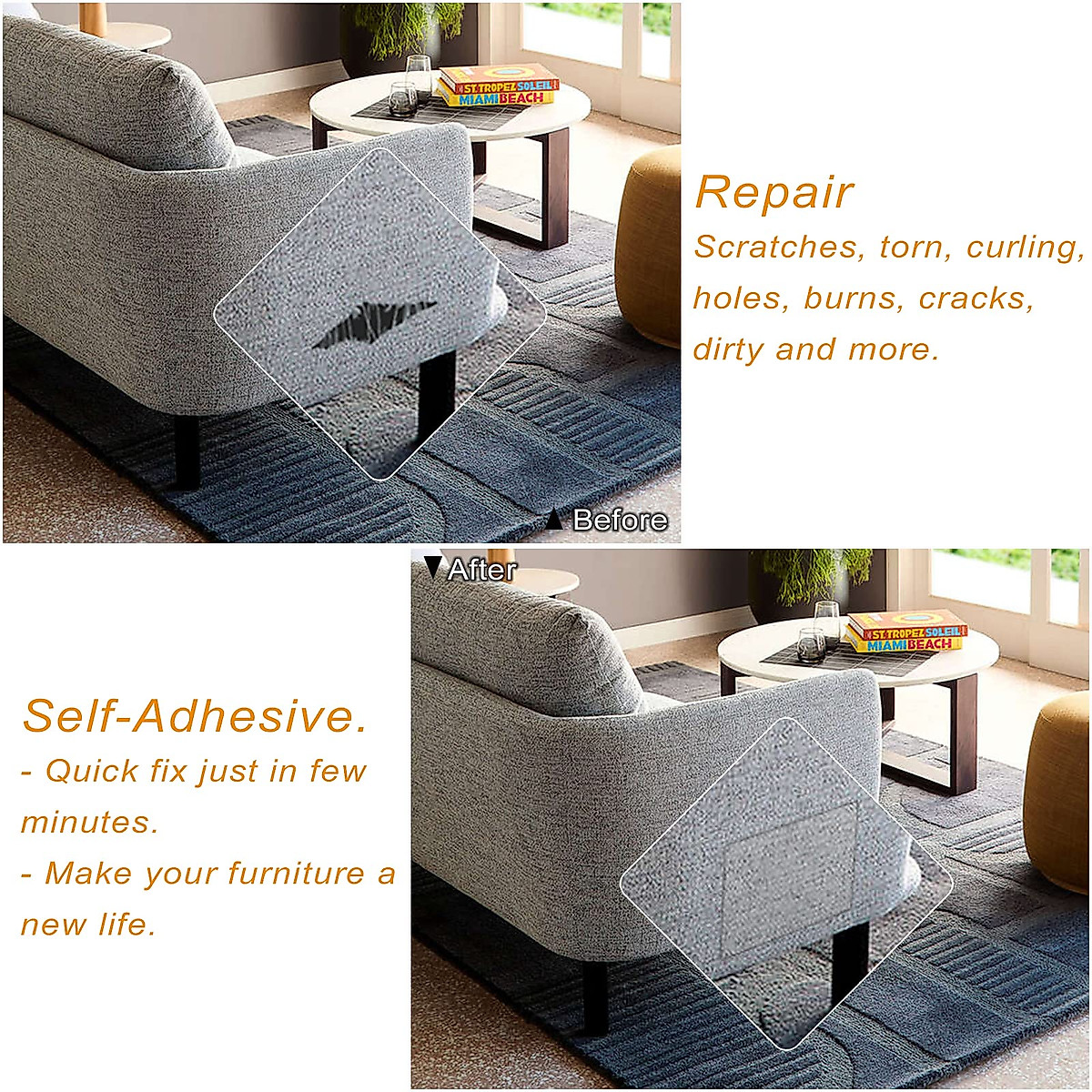 ILOFRI Linen Fabric Patches Tape Self Adhesive 16x60 inch, Durable Fabric Couch Repair Kits for Upholstery, Furniture, Sofa, Car Seats, Office Chair, Clothing, Jackets, Crafts - Dark Blue