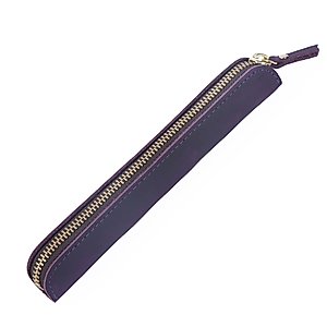 AIGUONIU Retro Crazy Horse Genuine Leather Stationery Pencil Case Storage Bag Casual Stationery Box (Purple)