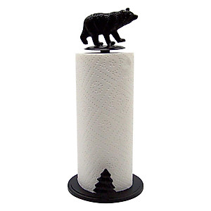 Country Log Cabin Decor Metal Bear Paper Towel Holder, 15 Inch