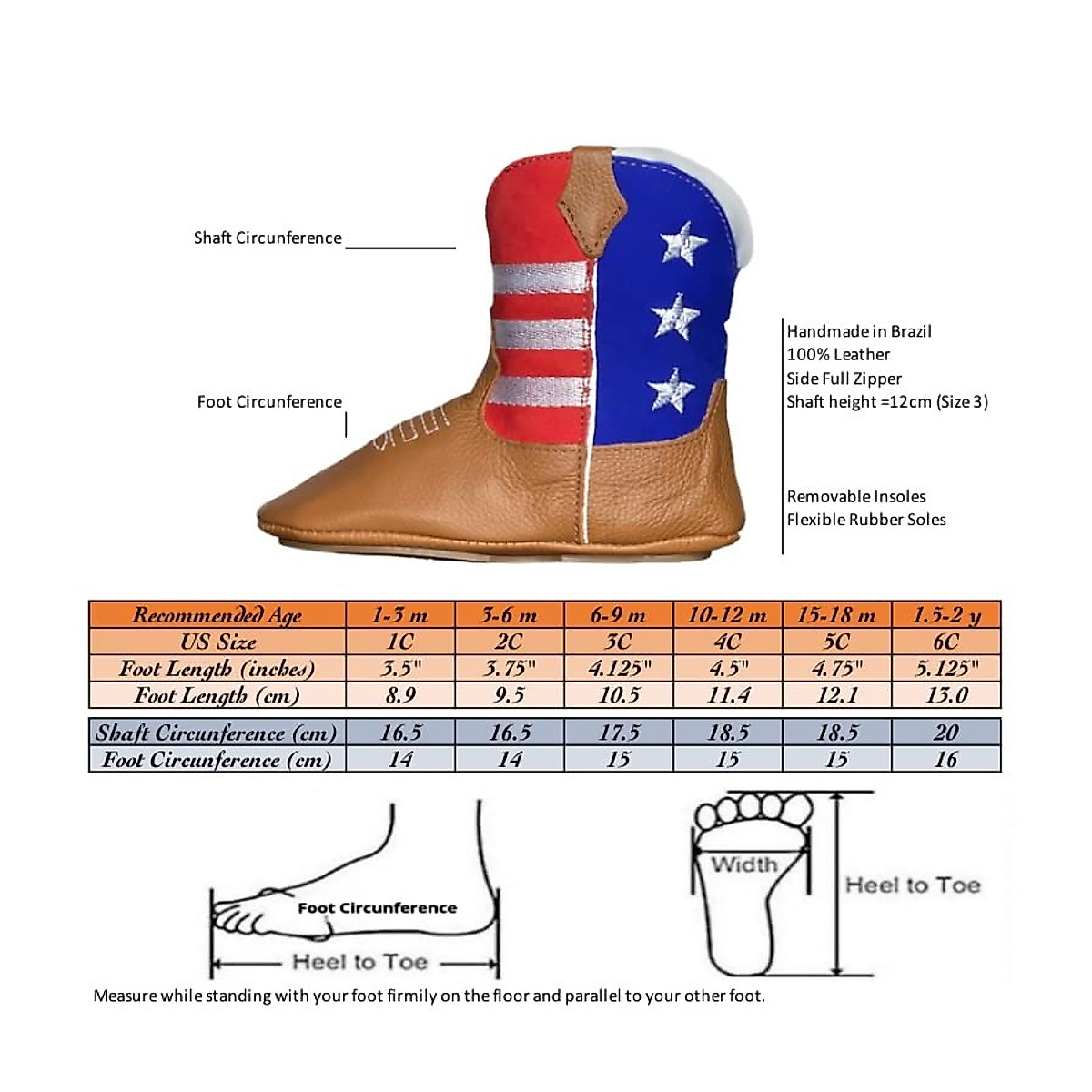 King USA Texas Real Leather Western Boots - Cowboy Bootie for Baby Infant Toddler Boys Girls Newborn 3C