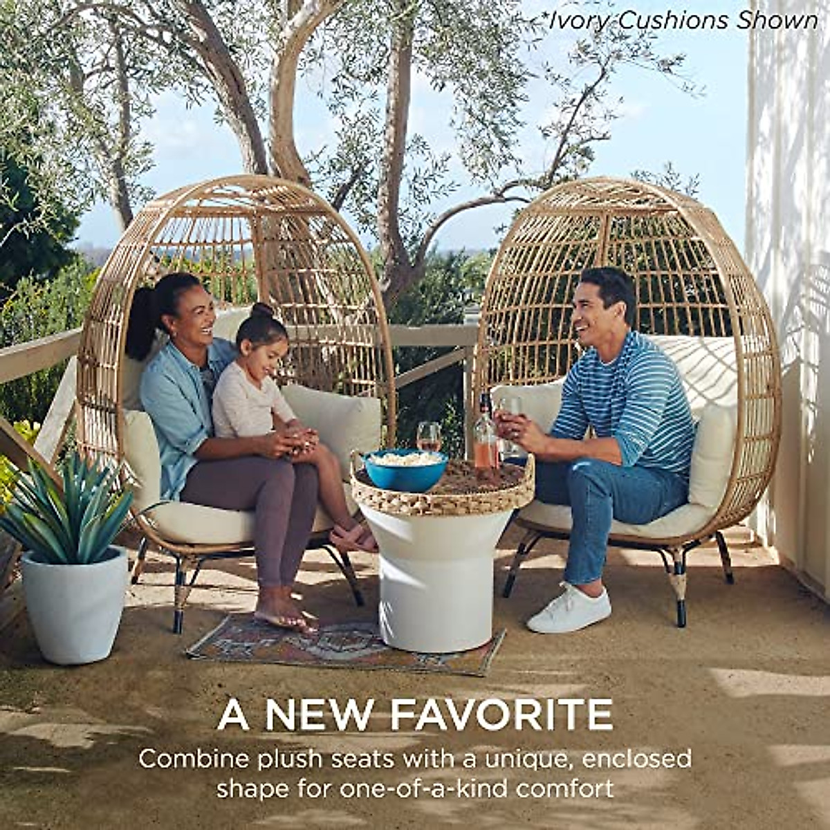 Best Choice Products Wicker Egg Chair, Oversized Indoor Outdoor Lounger for Patio, Backyard, Living Room w/ 4 Cushions, Steel Frame, 440lb Capacity - Navy