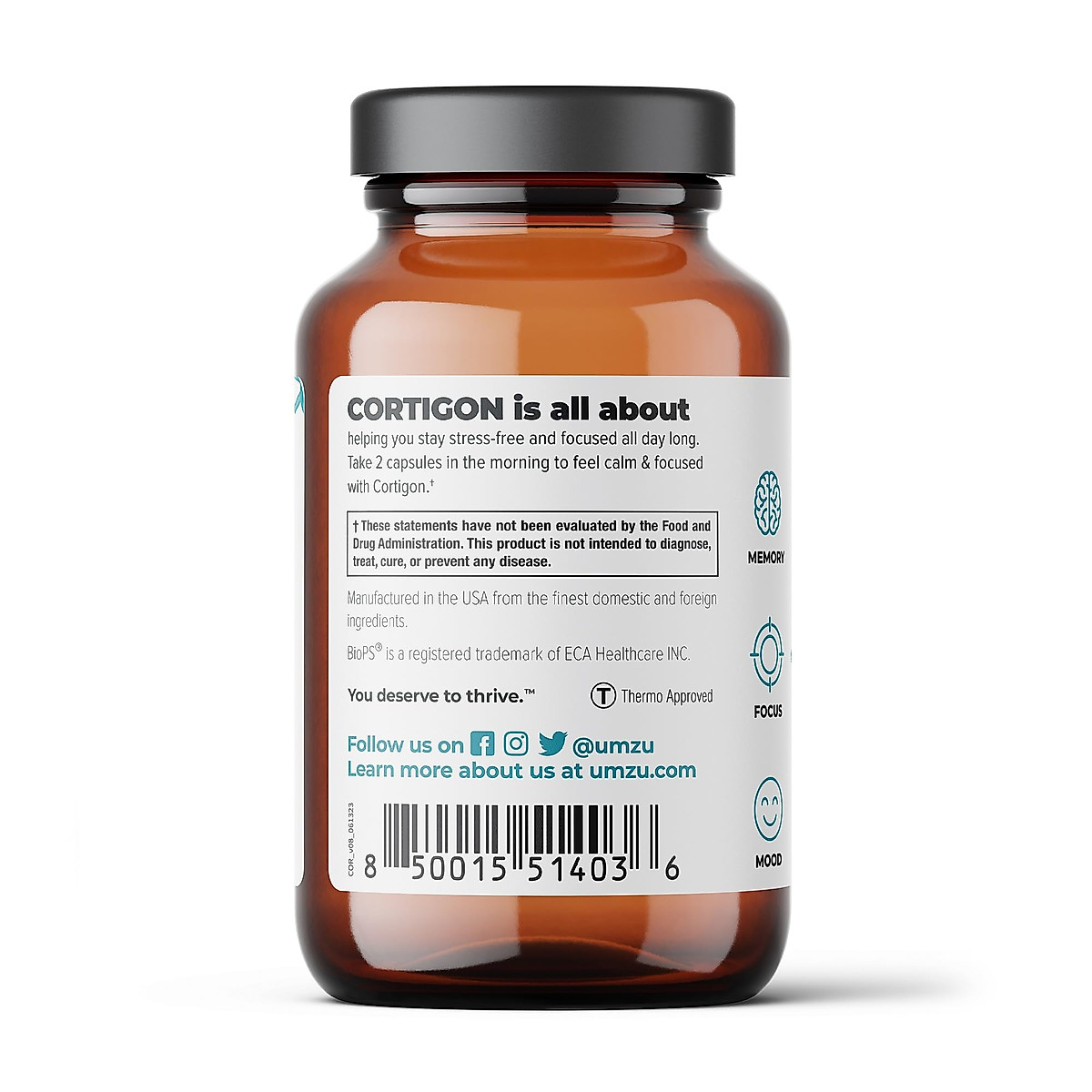 UMZU Cortigon - Cortisol Health Supplement - Mental Clarity & Focus Supplement - with Phosphatidylserine - Focus Vitamins - 30 Day Supply - 60 Capsules