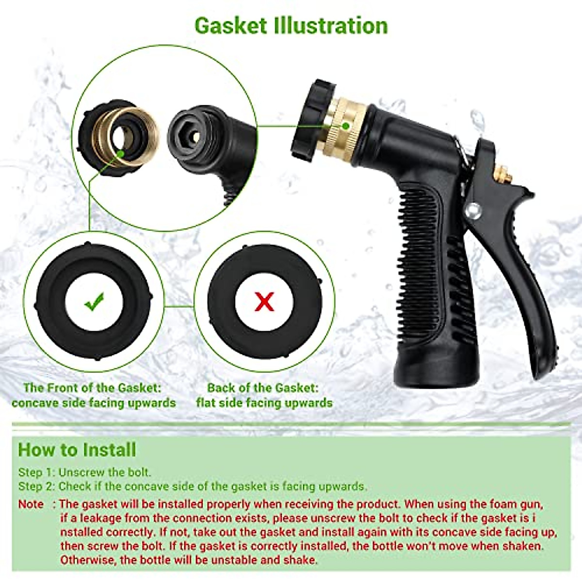 Ohuhu Car Wash Foam Gun, Car Wash Soap Sprayer with 3/8" Brass Connector & Car Washing Mitts, Dual Filtration, 6 Levels of Foam Concentration, Quick Connect to Most Garden Hose (Green)