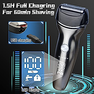 Foil Shaver for Men, Rechargeable Electric Razor, Wet and Dry Waterproof IPX6, Body Shavers with Pop-up Beard Trimmer, LED Display, 8200 RPM