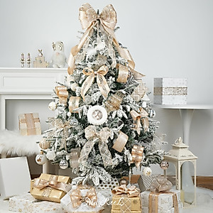 MAYREEL Champagne Christmas Ribbon Wired 2.5 Inch Champagne Gold Ribbon for Christmas Trees Wreaths Tree Toppers Crafts Home Decor Gift Wrapping 6 Rolls Total 36 Yards