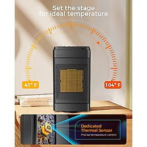 Space Heater Indoor with Thermostat, Max temperature 104°F, 1500W Portable Heaters for Indoor use with Remote, PTC Ceramic Electric Heater for Bedroom Office safety heater, 70°Oscillation, 12h Timer