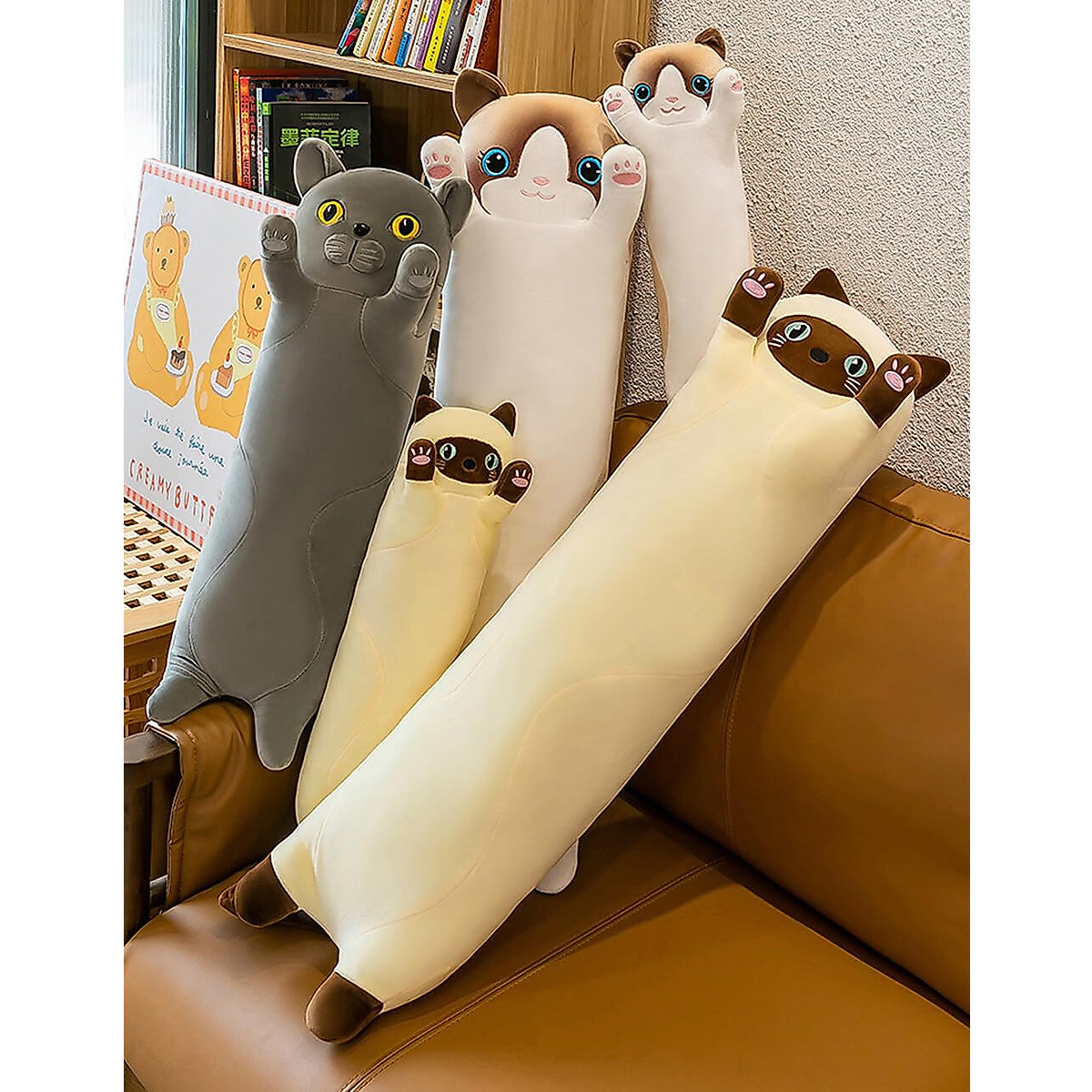 chilsoby Long Cat Plush Body Pillow, 43.3 inch Cartoon Stuffed Animals Cat Plushie, Soft Cat Plush Throw Pillow Cute Kitten Plush Doll Toy Gift for Kids Girls Girfriend