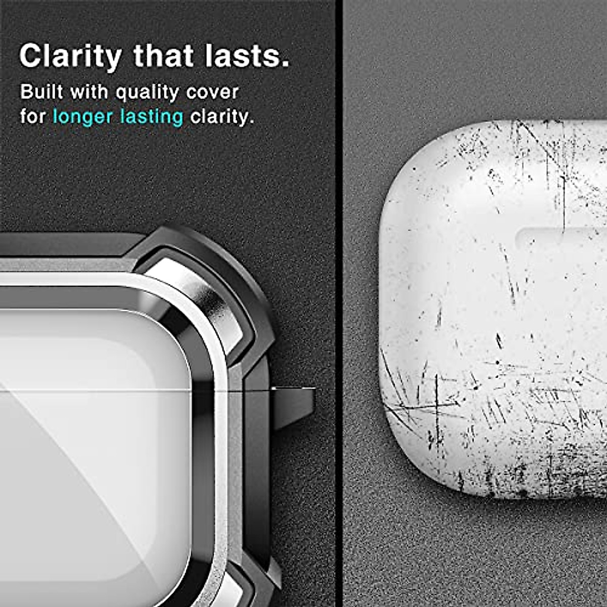 Dexnor Compatible with Airpods Pro (2019) Case Clear Hard PC & Hard Shell Protective Cover [LED Visible] [Supports Wireless Charging] 360 Full Body Skin with Keychain for Men Boys - Black