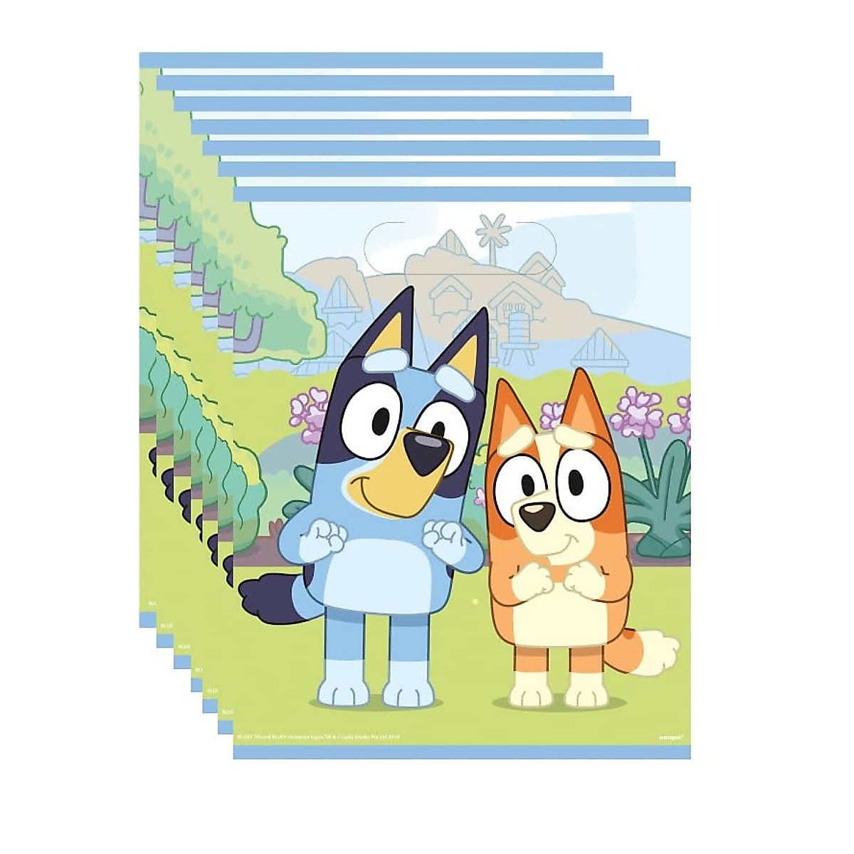 Esave Bluey Birthday Party Supplies Favor Bundle Pack includes 8 Plastic Loot Bags, 8 Bluey Sticker Sheets with 184 Stickers and 1 Dinosaur Sticker Sheet