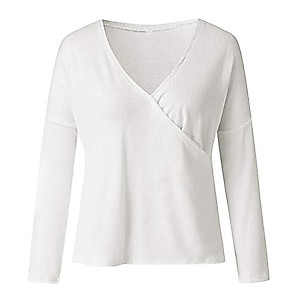 WUAI-Women Oversized Sweater Knitted Deep V-Neck Long Sleeve Wrap Front Loose Sweater Pullover Jumper Tops Plus Size(White,4X-Large)