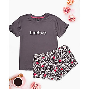 bebe Womens Pajamas Set - Shirt and Lounge Pajama Shorts Sleepwear (Charcoal, Large)