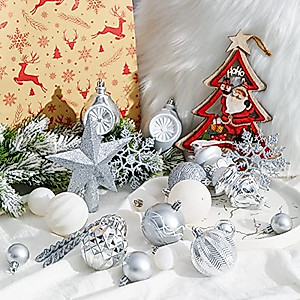 XmasExp 99-Pack Christmas Ball Ornaments Assorted Shatterproof Christmas Tree Decorations with Hand-held Gift Package for Xmas Tree,Home,Party(Silver-White)