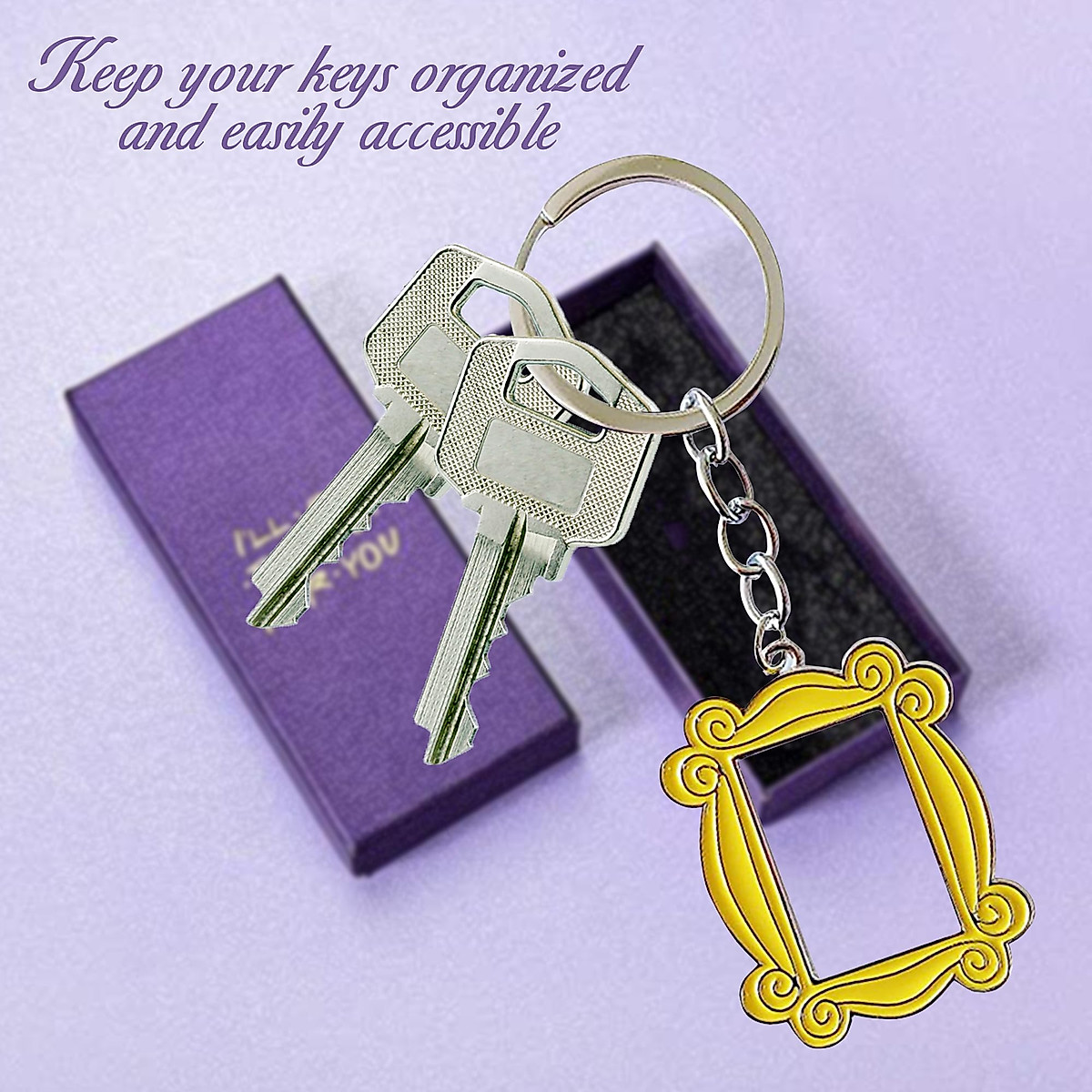 HomeWelt Frame Yellow Peephole Handmade Door Frame As Seen on Monica's Door Keychain, Great Present for Friends Fan! (Metal), Purple, Medium