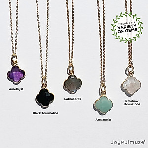 Joyfulmuze Genuine Rainbow Moonstone Clover Necklace, 18kt Gold Over Sterling Silver, Handcrafted Gifts for Women and Girls, Luck Four Leaf Pendant, 18 inches long (Rainbow-Moonstone-Gold)