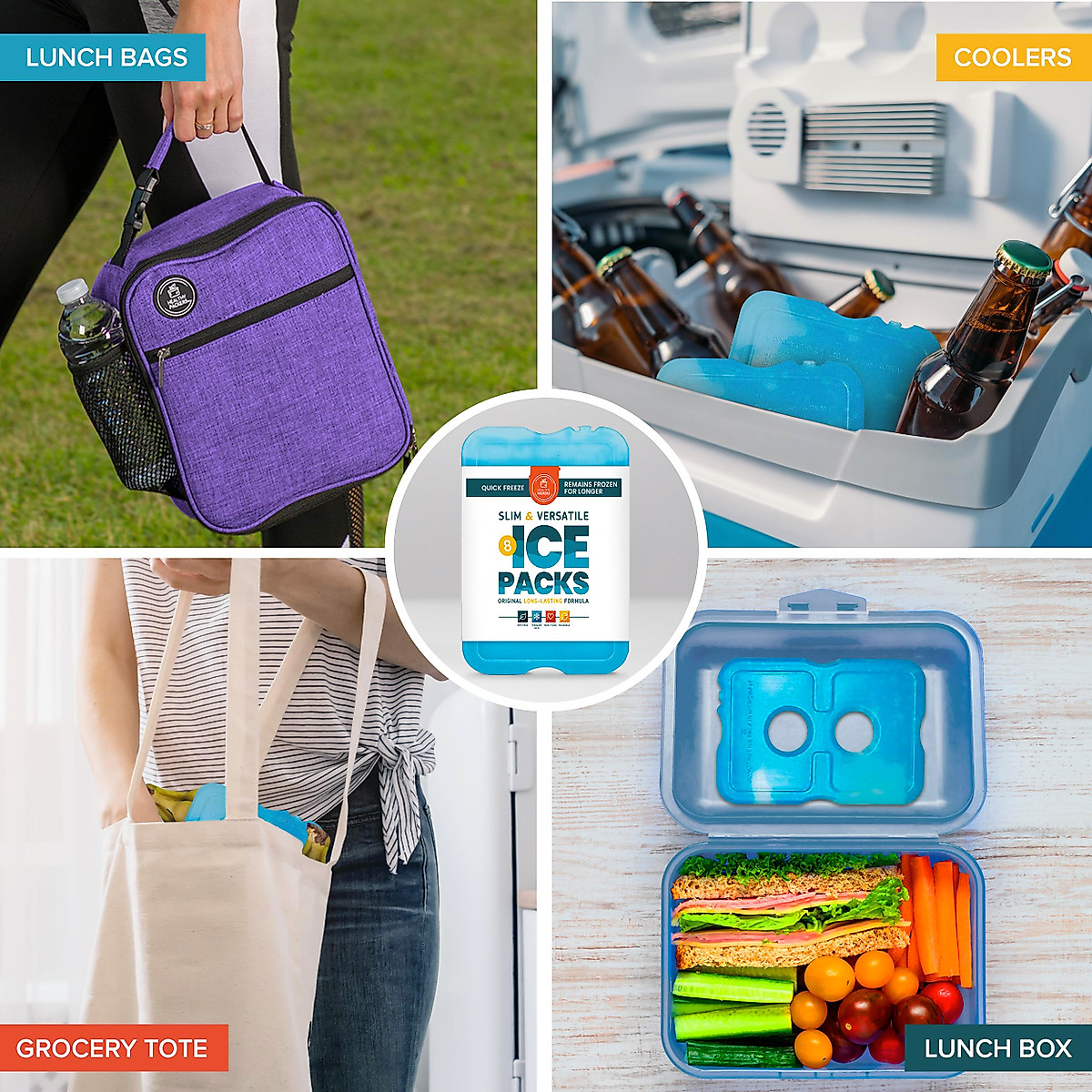 Healthy Packers Ice Packs for Lunch Bags - Original Cool Pack | Slim & Long-Lasting Reusable Ice Pack for Lunch Box, Lunch Bag and Cooler | Freezer Packs for Coolers (Set of 8)