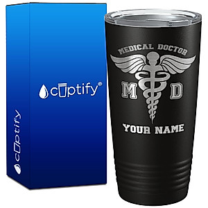 Personalized MD Medical Doctor Gift on Black 20 oz Stainless Steel Tumbler with Lid - Insulated Cup - Custom Travel Mug