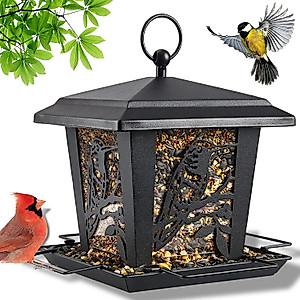 Birdream Bird Feeders for Outside Hanging Metal Bird Feeder with Unique Hummingbird Pattern Square Shape Birdfeeders Attracting Wild Birds for Outdoors Garden Yard