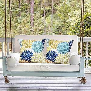 Nymphia Yellow Blue Green Pillow Covers 18x18 Set of 2 Outdoor Throw Pillows for Couch Sofa Patio Home Summer Decorative Dahlia Square Cushion Cases