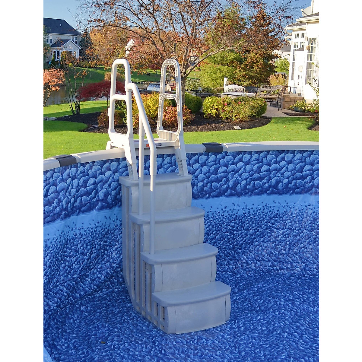 Main Access Smart Step System for 48 to 54 Inch Above Ground Pools, Heavy Duty Four Step Ladder A-Frame - Taupe