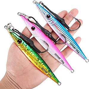 Goture Fishing Jig 80-200g with Assist Hook, Vetical Jig Saltwater, Speed Fast Jigging Spoon Lure, Deep Sea Fishing Lures for Tuna, Kingfish, Bluefin, Yellowfin, Snappers, Groupers, Striper, Salmon