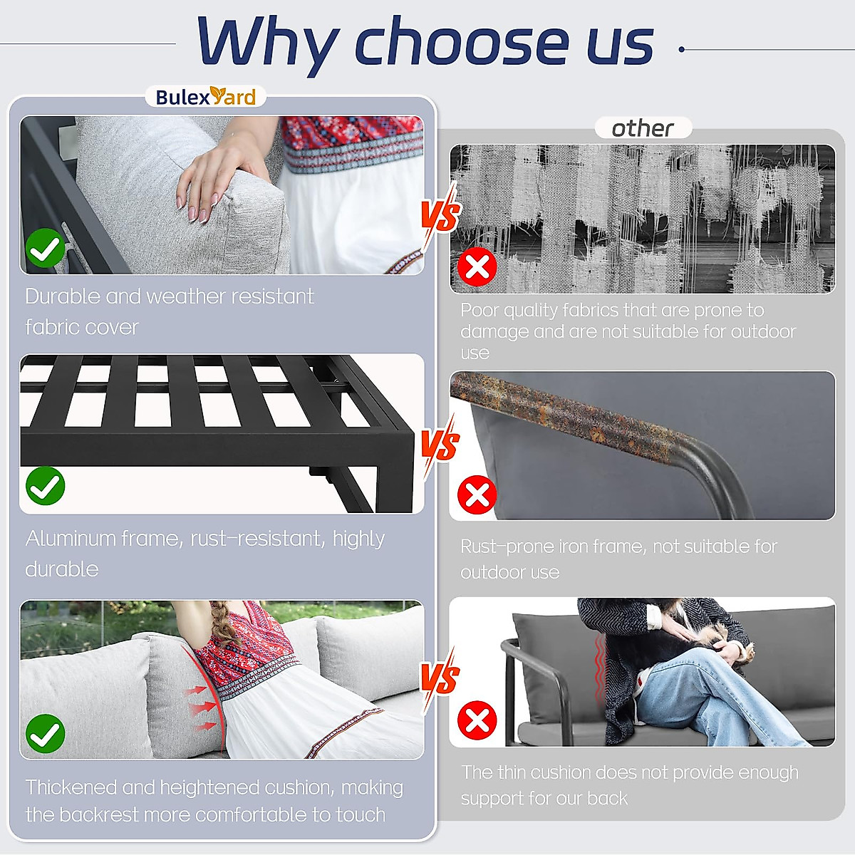 BULEXYARD Aluminum Patio Furniture Set with 43" Propane Gas Fire Pit Table, 9 Pieces Outdoor Furniture Sectional Sofa Large Conversation Sets (9 Pcs-A, Grey/Light Grey W/Firepit)