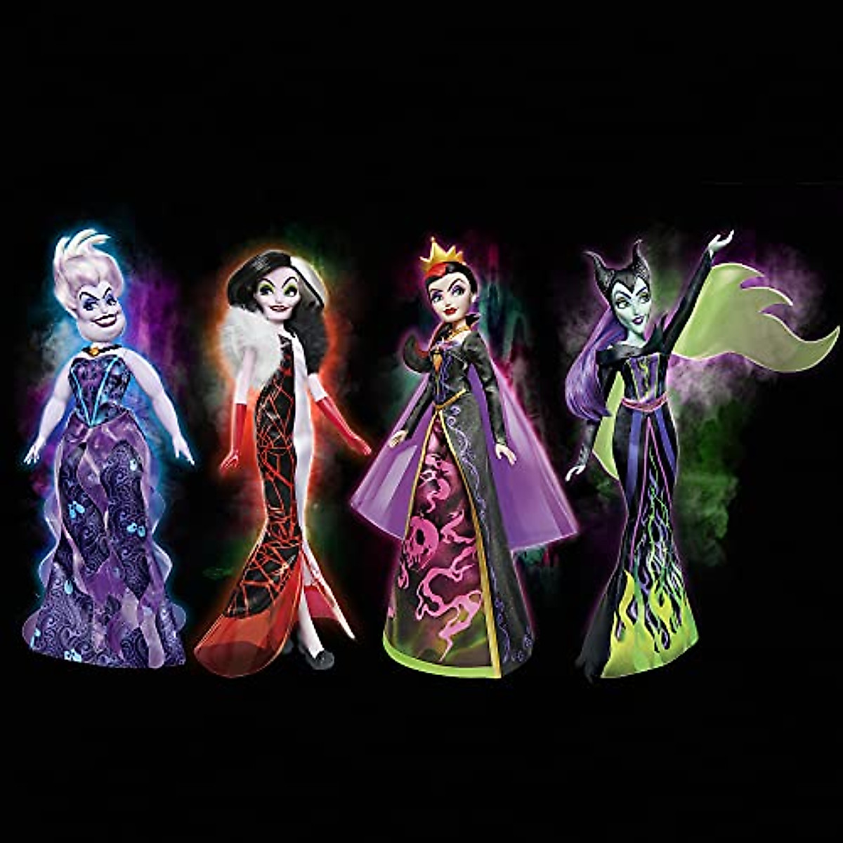 Disney Princess Villains Black and Brights Collection, Fashion Doll 4 Pack, Disney Villains Toy for Kids 5 Years Old and Up (Amazon Exclusive)
