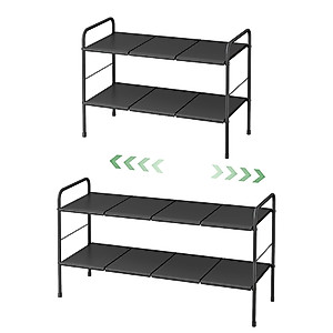 Prevent Soil Detachment Easy to Clean Expandable Shoe Rack, 2 Tier Adjustable Metal Small Shoe Rack for Closet Door Entrance,Shoe Storage Shelves Shoe Racks Organizer for Entryway,Garage,Hallway