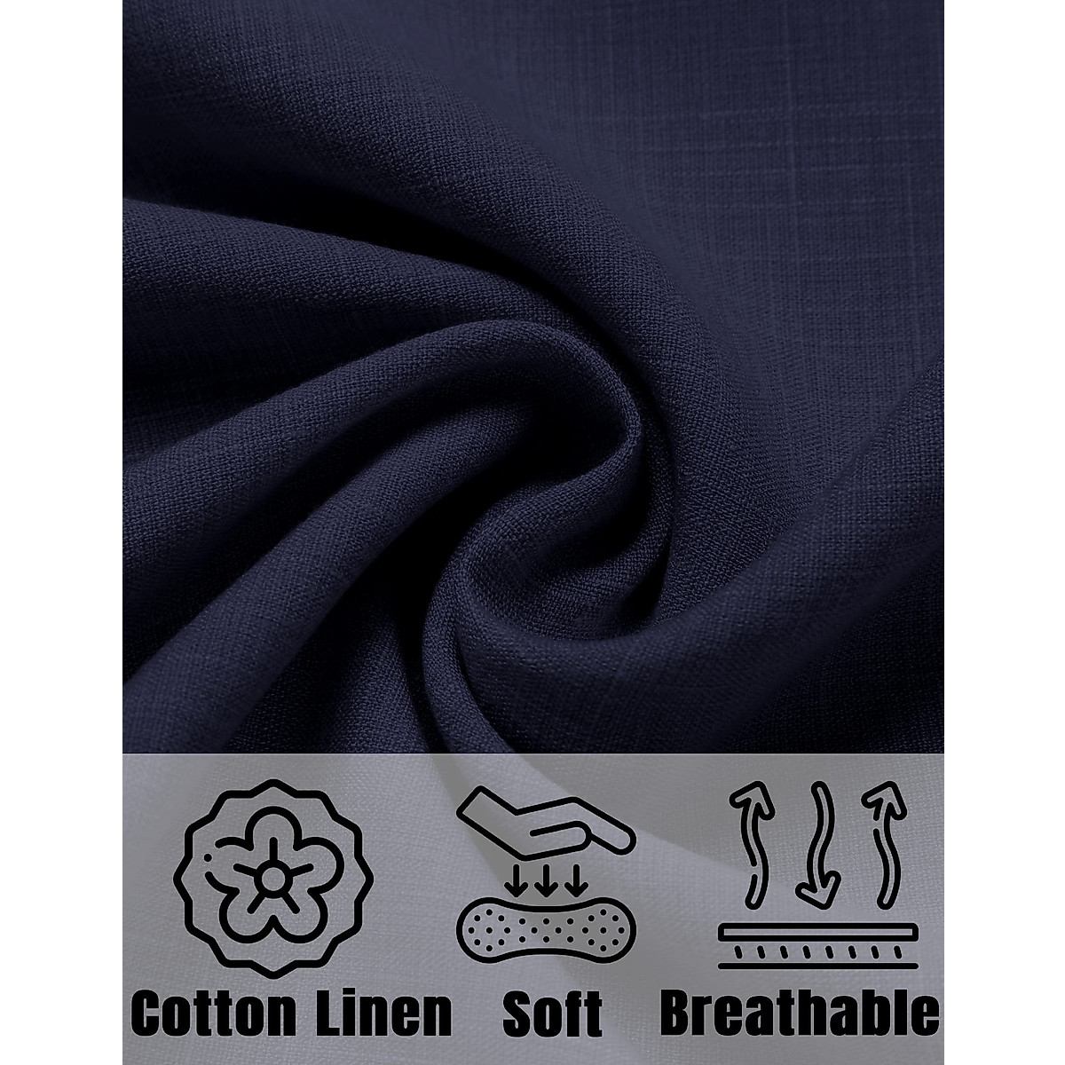 COOFANDY Men's Linen Shirts Short Sleeve Casual Button Down Shirt for Mens Summer Beach Yoga Shirt Navy Blue