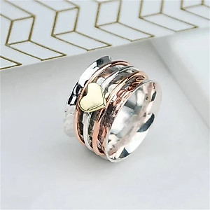 Uarein Rotating Anxiety Relief Heart Ring.Spinners Band Rings Multiple Sizes Ring Love Ring Fashion Jewelry Gifts for Women (Silver, 8)
