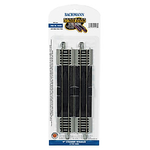 Bachmann Trains - Snap-Fit E-Z TRACK 9” STRAIGHT RERAILER (2/card) - NICKEL SILVER Rail With Gray Roadbed - HO Scale