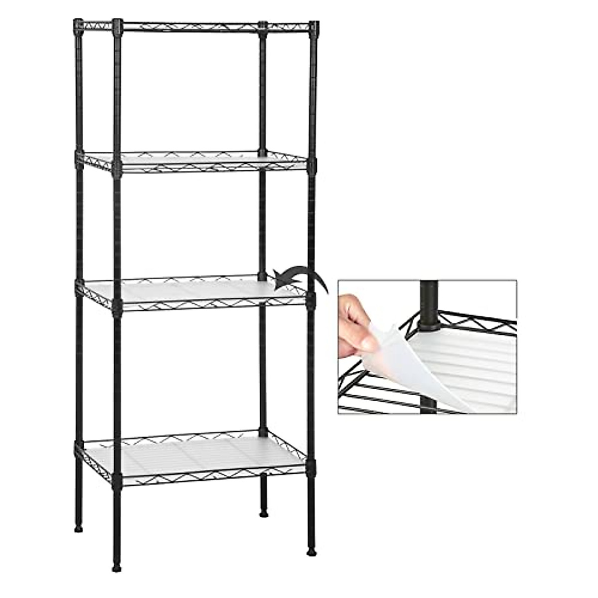 YYkokocat 4-Tier Wire Shelving Unit 44" H x 18L x 12D Metal Shelves for Storage with Shelf Liners Adjustable Small Storage Rack Shelf Organizer for Closet Pantry Kitchen, 600Lb Capacity, Black