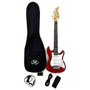 Electric Guitar Package 1/2 Size w/Pocket Amp, Strap, and Cord SX RST 1/2 CAR Short Scale Red Package