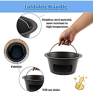 KAMaster Carbon Steel Ash Can with Handle for Kamado Classic Joe,Ash Pot Must Have for Kamado Accessories Charcoal Basket Folding Handle Ash Collector for Grill Classic Series and Other Similar Size