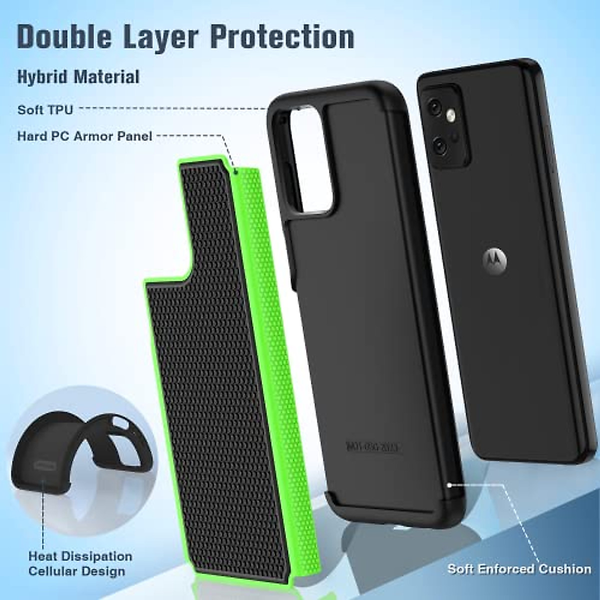 FNTCASE for Motorola Moto G-Power-2023 Case: Moto G 5G 2023 Case | Dual Layer Protective Heavy Duty Cell Phone Cover Shockproof with Textured - Military Protection Bumper - Green