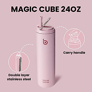 BOTTLE BOTTLE Insulated Water Bottle 24oz with Straw Lid and Handle for Sports Travel Gym Stainless Steel Water Bottles Double-Wall Vacuum Metal Thermos Bottles Leak Proof BPA-Free (Light Pink)