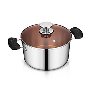 TeamFar 5 Quart Stock Pot, Stainless Steel Tri-ply Stockpot Cooking Pasta Soup Pot with Lid for Induction Gas Electric, Non-toxic & Heavy Duty, Heat Resistant Handles & Dishwasher Safe