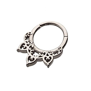 Pierced Owl 16G Stainless Steel Filigree Heart Design Helix Cartilage Daith Septum Hinged Segment Clicker Ring (Silver Tone)
