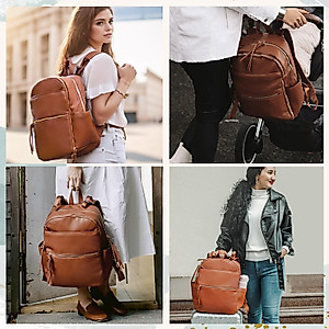 MOMINSIDE Diaper Bag Backpack with 6 Insulated Pockets, Leather Diaper Bag, Large Baby Bag for Mom, Baby Registry, 18 Pockets, Changing Pad, Stroller Straps (Brown)