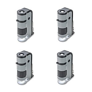 Carson MicroFlip 100x-250x LED and UV Lighted Pocket Microscope with Flip Down Slide Base and Adapter with CarsonCam Phone App - Set of 4 (MP-250MU)