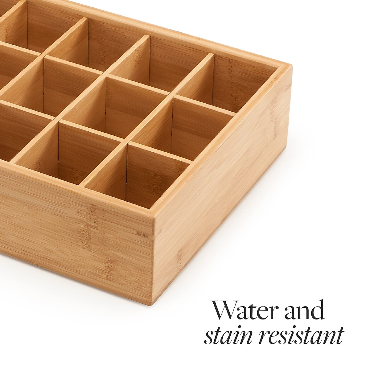 GOBAM Bamboo Closet Drawer Divider - Storage Organizer with 15 Compartments, Drawer Organizer, Storage Box for Belts, Ties, Bras, Briefs, Socks & Jewelry - Natural