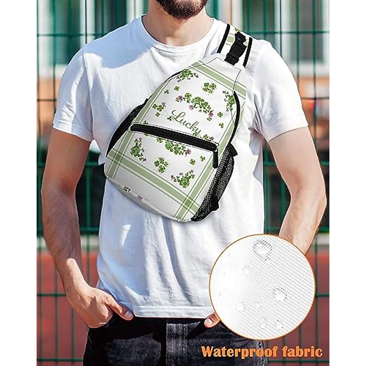 Gsypo Sling Backpack, St. Patrick's Day Lucky Irish Clover Floral Watercolor Waterproof Lightweight Small Sling Bag, Travel Chest Bag Crossbody Shoulder Bag Hiking Daypack for Women Men