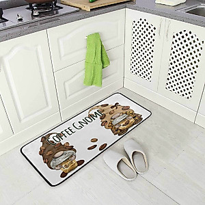 Aslsiy Coffee Gnome Kitchen Rug Coffee Beans Area Rug Door Mats Bath Welcome Rugs for Floor Bedroom Living Room Home Decor 39" X 20"